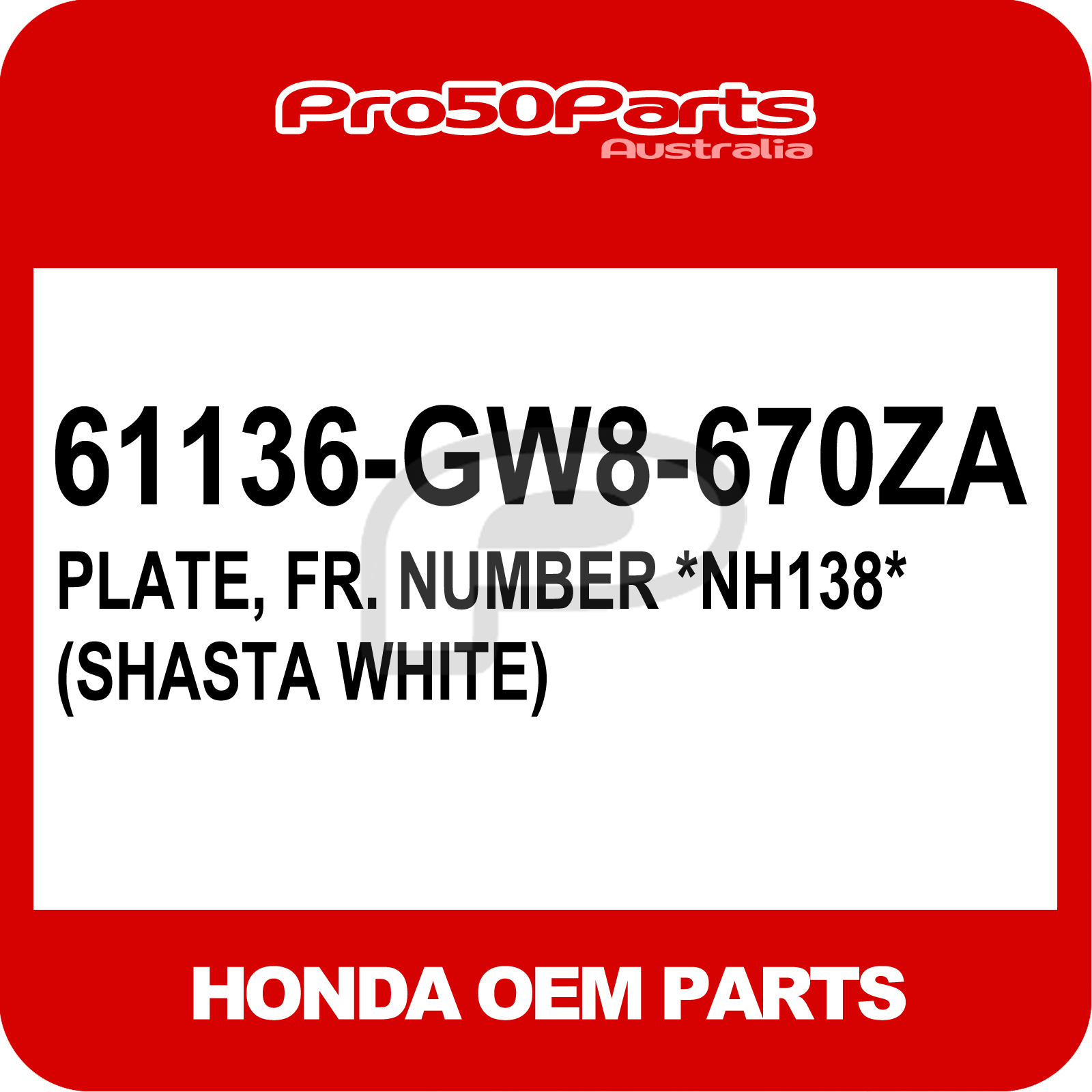 (Honda OEM) Z50R - Plate, Front Number *NH138* (Shasta White) (1988, 91-99)