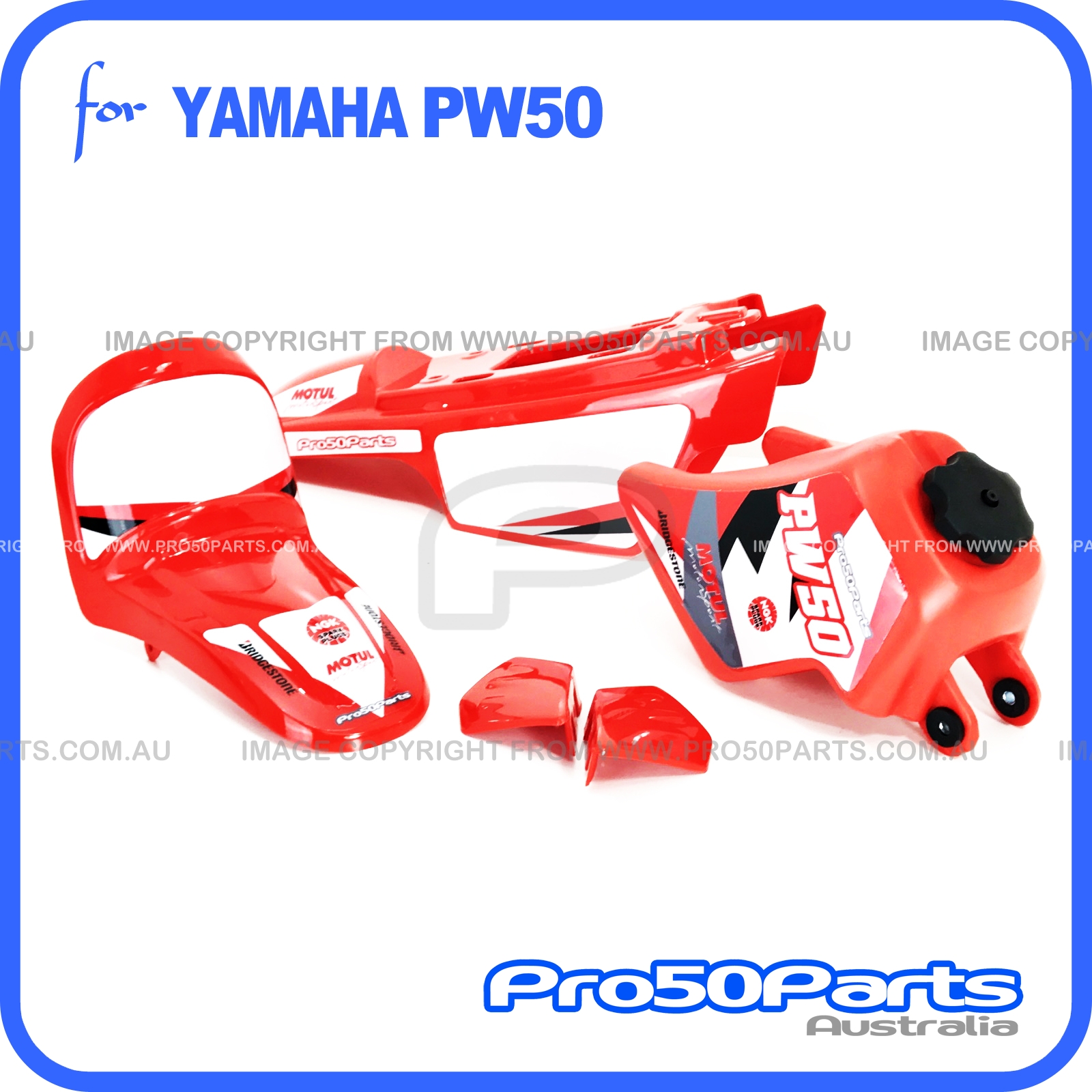 Yamaha PW50 - Sticker Decal Graphics Set A (Red), Pro50parts Style