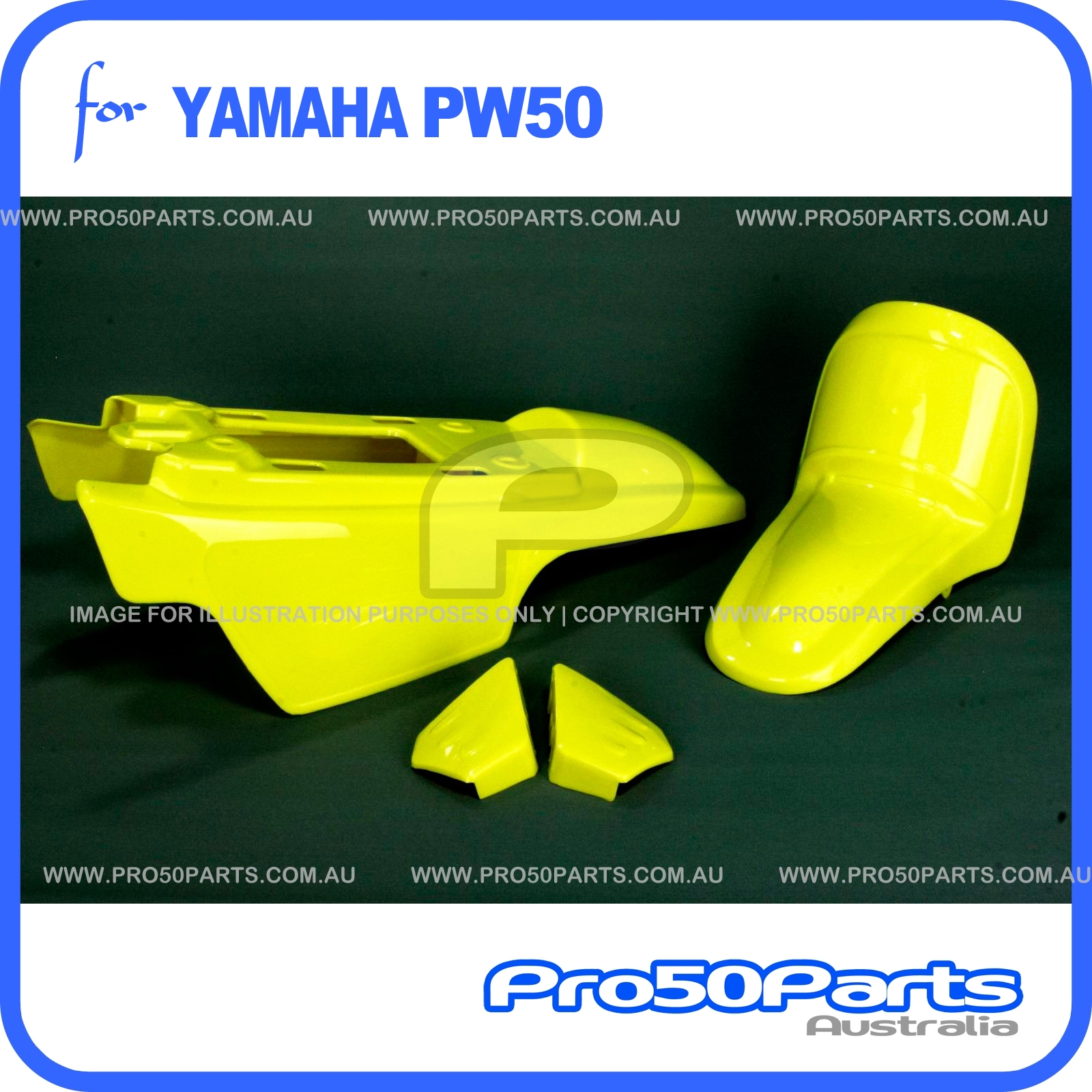 Yamaha PW50 - Package of Fender Cover (Yellow), Fuel Tank (Black), Seat ...